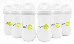 avima baby 12 oz anti colic baby bottles for breastfed babies - fast flow nipples, wide neck bottle, bpa free - 9-12 months, stage 3 (set of 6)