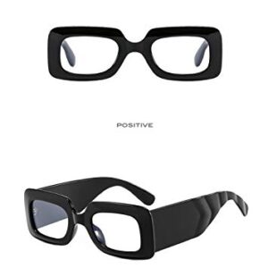 YAMEIZE Trendy Small Rectangle Sunglasses Women Men Vintage Thick Frame Small Square Glasses UV400 Driving Shades Glasses (Black/Transparent)