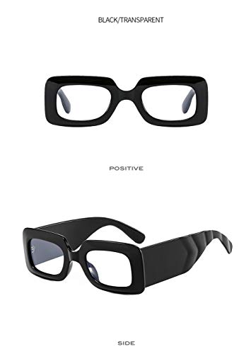 YAMEIZE Trendy Small Rectangle Sunglasses Women Men Vintage Thick Frame Small Square Glasses UV400 Driving Shades Glasses (Black/Transparent)