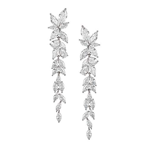 SWEETV Marquise Cubic Zirconia Wedding Earrings for Women Brides, Crystal Chandelier Bridal Drop Earrings for Prom Pageant, Silver