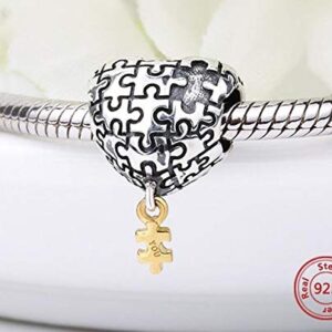 Bolenvi Missing Puzzle Piece Heart Valentines Day 925 Sterling Silver Charm Bead Pendant for Pandora & Similar Charm Bracelets or Necklaces