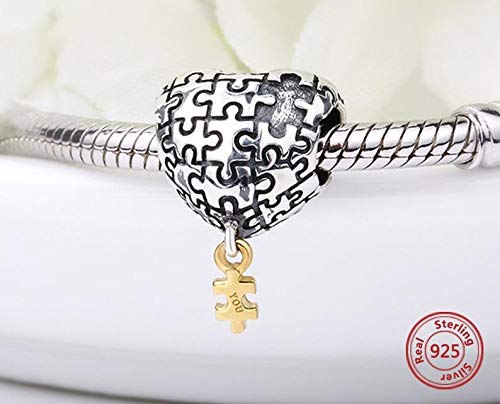 Bolenvi Missing Puzzle Piece Heart Valentines Day 925 Sterling Silver Charm Bead Pendant for Pandora & Similar Charm Bracelets or Necklaces