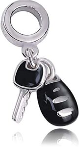 bolenvi black enamel car keys sports vehicle driver 925 sterling silver charm bead pendant for pandora & similar charm bracelets or necklaces