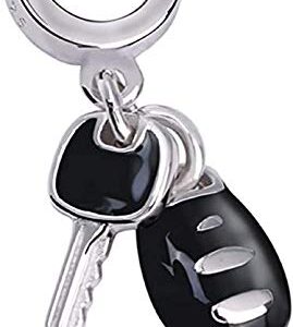 Bolenvi Black Enamel Car Keys Sports Vehicle Driver 925 Sterling Silver Charm Bead Pendant for Pandora & Similar Charm Bracelets or Necklaces