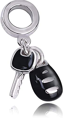 Bolenvi Black Enamel Car Keys Sports Vehicle Driver 925 Sterling Silver Charm Bead Pendant for Pandora & Similar Charm Bracelets or Necklaces