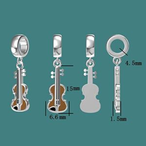 Bolenvi Wooden Violin Musical Instrument 925 Sterling Silver Charm Bead Pendant for Pandora & Similar Charm Bracelets or Necklaces