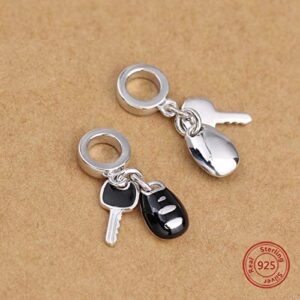 Bolenvi Black Enamel Car Keys Sports Vehicle Driver 925 Sterling Silver Charm Bead Pendant for Pandora & Similar Charm Bracelets or Necklaces