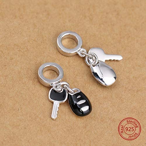 Bolenvi Black Enamel Car Keys Sports Vehicle Driver 925 Sterling Silver Charm Bead Pendant for Pandora & Similar Charm Bracelets or Necklaces