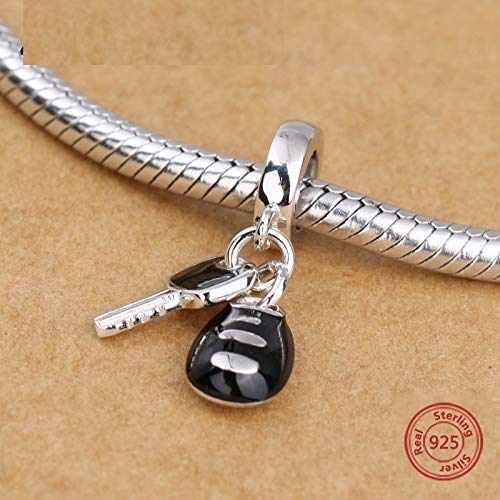 Bolenvi Black Enamel Car Keys Sports Vehicle Driver 925 Sterling Silver Charm Bead Pendant for Pandora & Similar Charm Bracelets or Necklaces