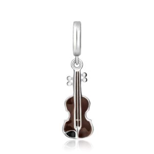 bolenvi wooden violin musical instrument 925 sterling silver charm bead pendant for pandora & similar charm bracelets or necklaces