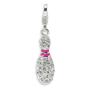 amore la vita sterling silver rhodium-plated polished 3-d reversible enameled bowling pin charm with fancy lobster clasp qqcc314