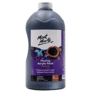 mont marte premium pouring acrylic paint, 1l (33.8oz), lamp black, pre-mixed acrylic paint, suitable for a variety of surfaces including stretched canvas, wood, mdf and air drying clay.