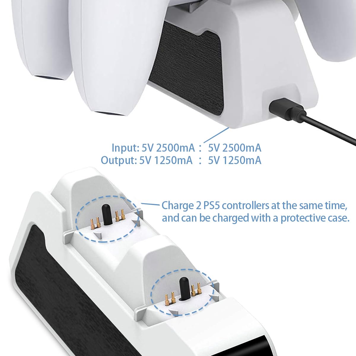 OSTENT Fast Charger Charging Station for Sony PS5 PlayStation 5 Wireless Bluetooth DualSense Controller Color White