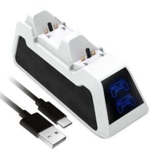 ostent fast charger charging station for sony ps5 playstation 5 wireless bluetooth dualsense controller color white