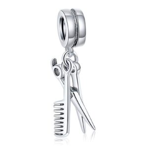 hairdresser hair scissor comb salon hairstylist pendant bead 925 sterling silver for pandora & similar charm bracelets or necklaces