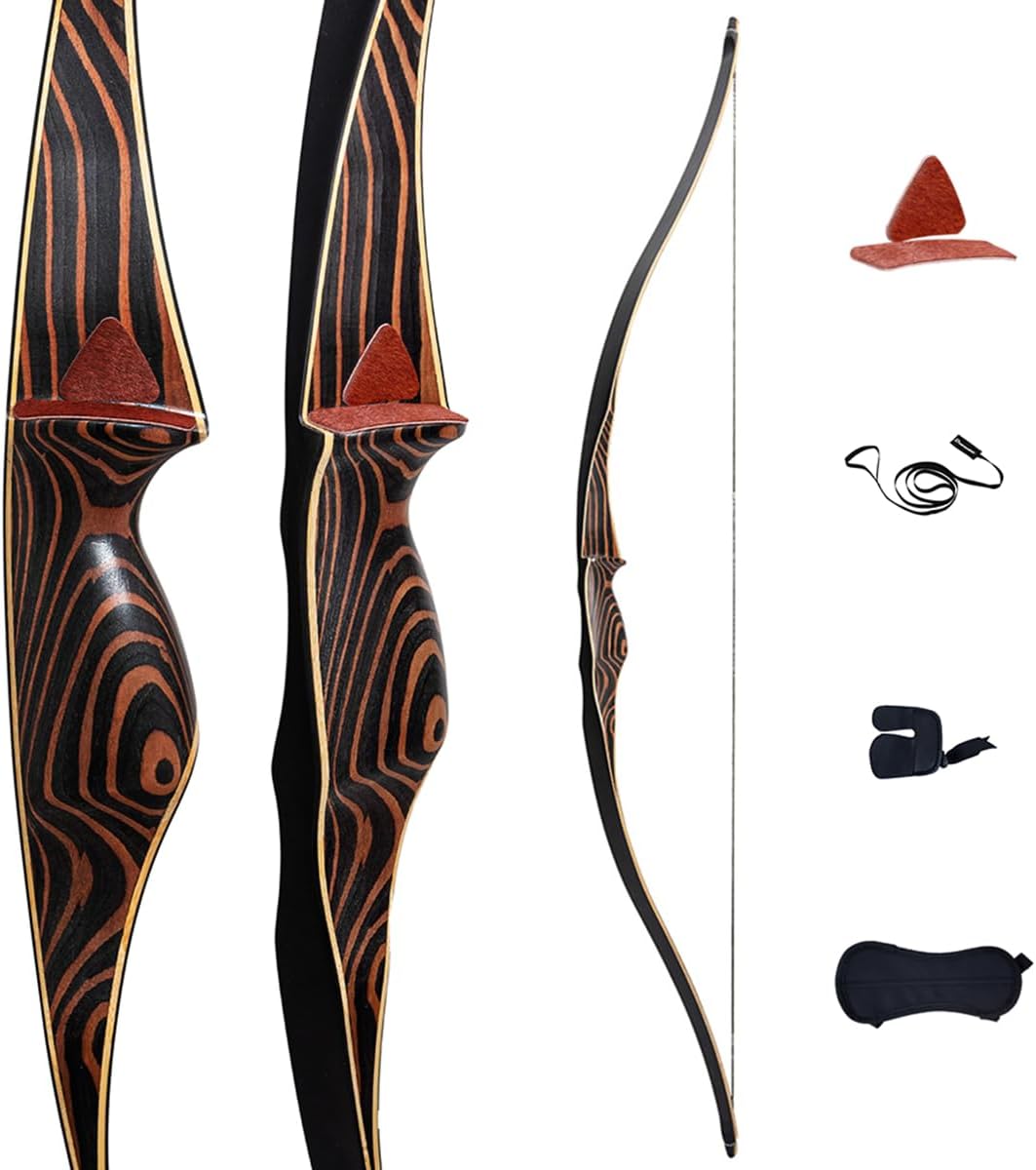 Deerseeker Archery 54" Traditional Bow Hunting Longbow with Bamboo Core Limbs Handmade Recurve Bow RH/LH for Targeting Practice Shooting Youth & Adults Bow Set 20-80lbs