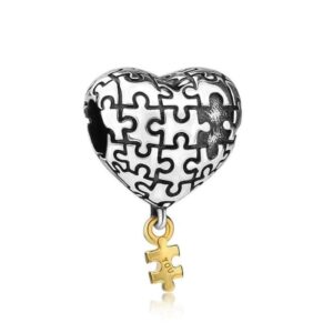 bolenvi missing puzzle piece heart valentines day 925 sterling silver charm bead pendant for pandora & similar charm bracelets or necklaces