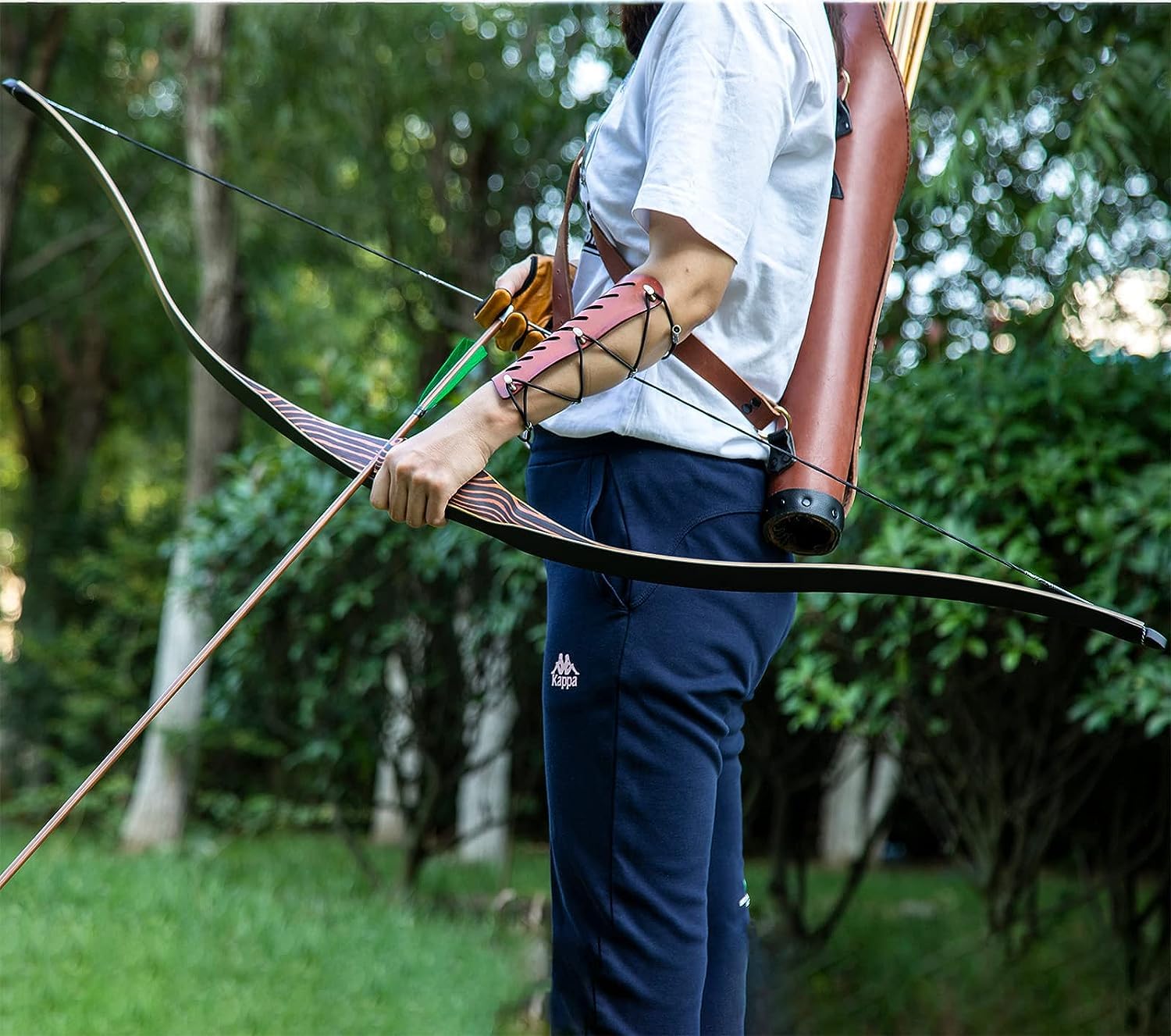 Deerseeker Archery 54" Traditional Bow Hunting Longbow with Bamboo Core Limbs Handmade Recurve Bow RH/LH for Targeting Practice Shooting Youth & Adults Bow Set 20-80lbs