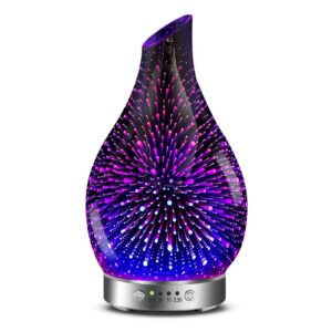 maxwiner essential oil diffusers ultrasonic 3d glass aromatherapy diffuser, auto shut-off, timer setting, 7 colors led lights changing for home, office, spa 120ml