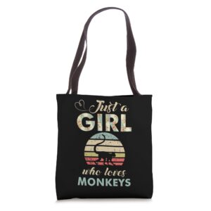 just a girl who loves monkeys funny monkey lover tote bag