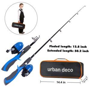 Urban Deco Kids Fishing Pole, Portable Telescopic Rod and Reel Combos Kids Fishing Rod Kit with Tackle Box for Boys,Girls,Youth,Beginner, Starter - Blue