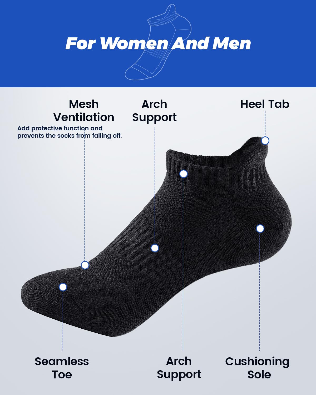 IDEGG 8 Pairs Ankle Performance Athletic Running Socks Low Cut Sports Tab Socks for Women and Men