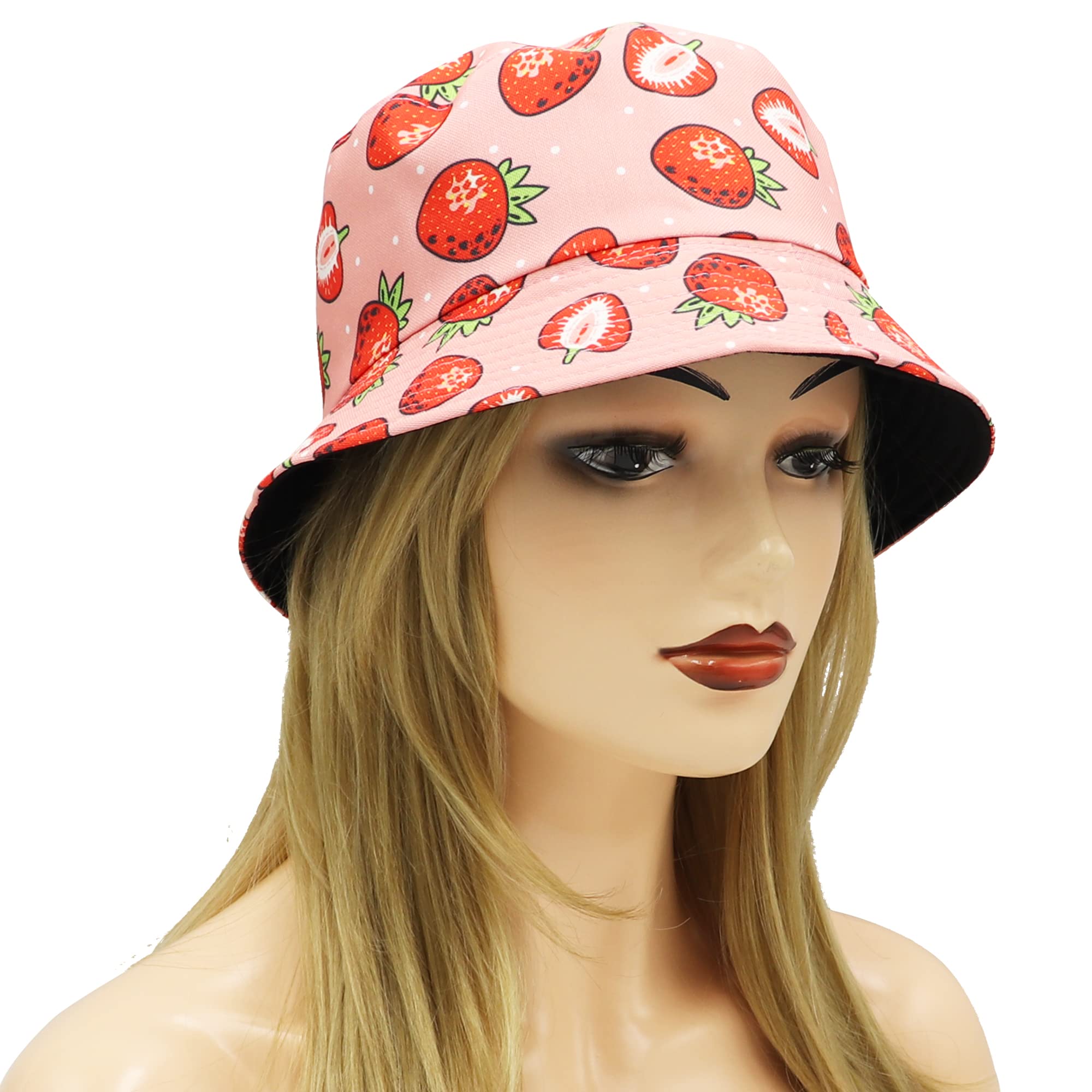 Umeepar Unisex Reversible Packable Bucket Hat Sun Hat for Men Women (Strawberry)