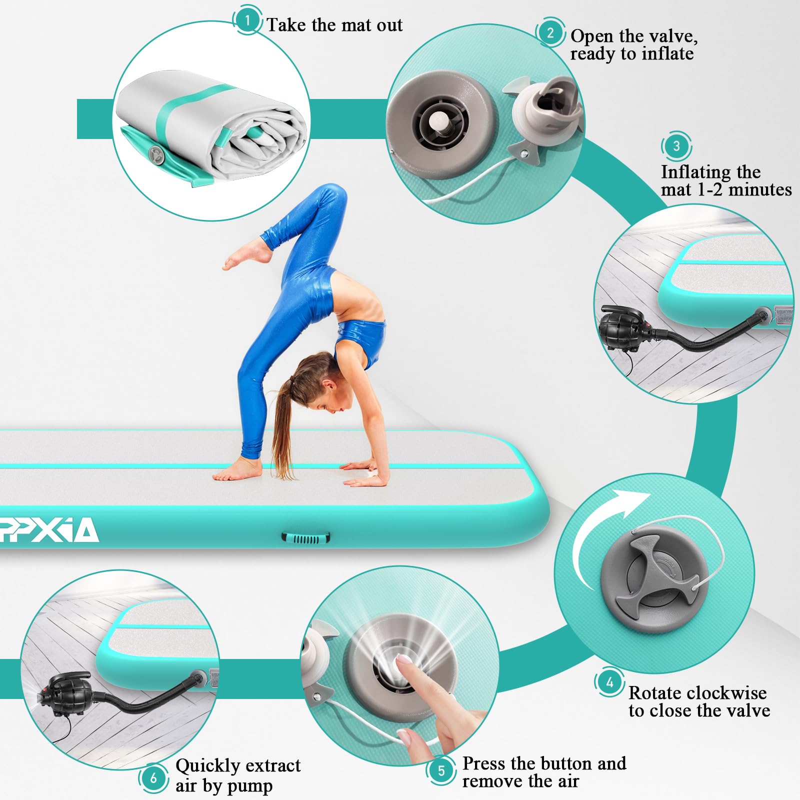 PPXIA Air Mat Tumble Track Gymnastics Mat, Inflatable Tumbling Mat 10ft with Electric Air Pump for Home Use/Cheerleading/Gym/Outdoor/Yoga/Water/School Use