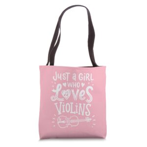 just a girl who loves violins music teacher gift tote bag