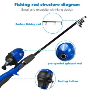 Urban Deco Kids Fishing Pole, Portable Telescopic Rod and Reel Combos Kids Fishing Rod Kit with Tackle Box for Boys,Girls,Youth,Beginner, Starter - Blue