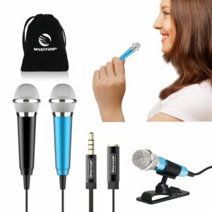 wootrip [2pcs] mini karaoke microphone, mini voice recording microphone portable karaoke mic for singing, recording, voice recording(black/blue)