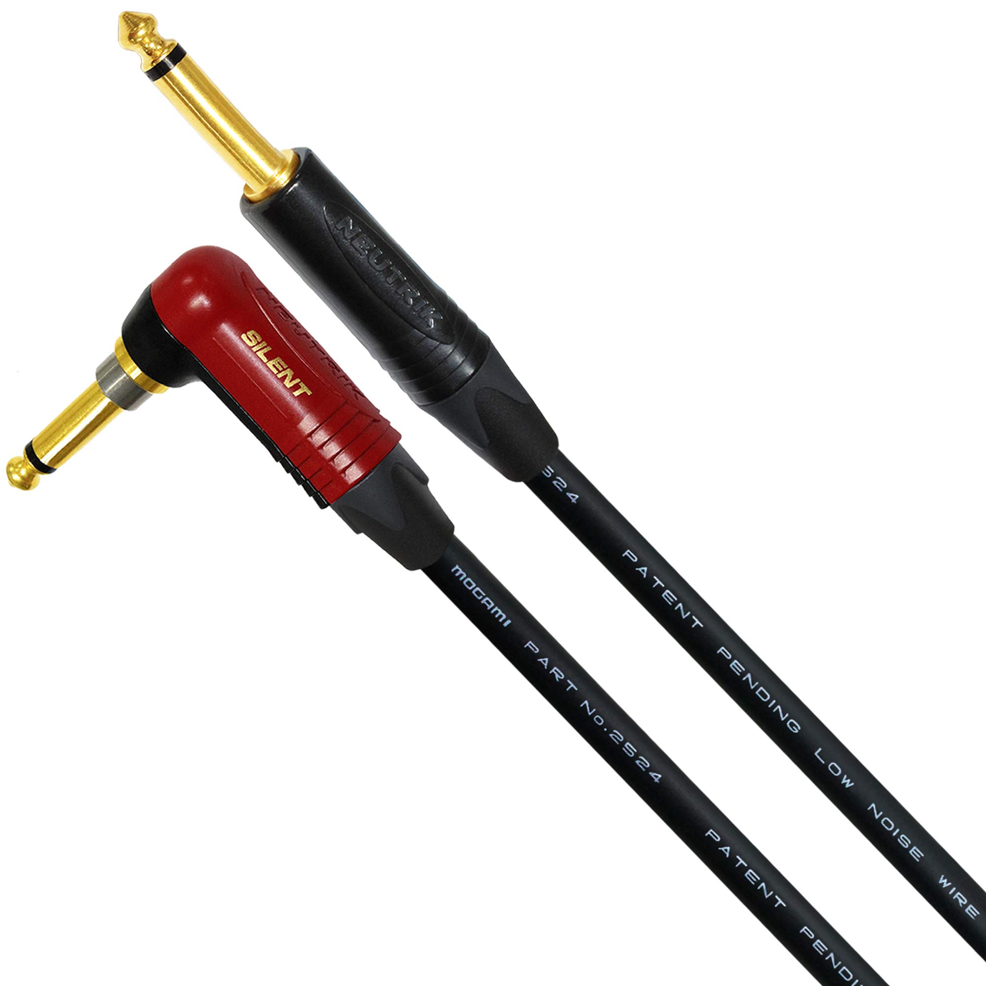 WORLDS BEST CABLES 25 Foot - Guitar Bass Instrument Cable Custom Made Using Mogami 2524 Wire and Neutrik NP2RX-AU-SILENT & Neutrik NP2X-B ¼ Inch (6.35mm) TS Plugs