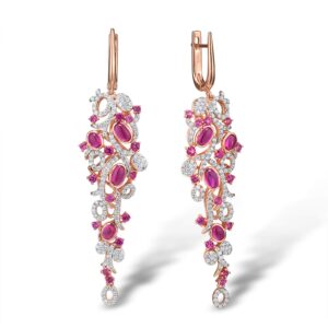 santuzza 925 sterling silver grape bunch shape gemstone earrings created ruby 14k rose gold long drop earrings for women