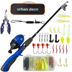 urban deco kids fishing pole, portable telescopic rod and reel combos kids fishing rod kit with tackle box for boys,girls,youth,beginner, starter - blue