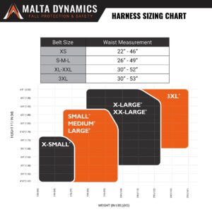 Malta Dynamics Razorback Elite MAXX Sternal D-Ring Safety Harness Fall Protection, Aluminum Quick Connect Buckles, Sewn-In Safety Belt, Small-Medium Option