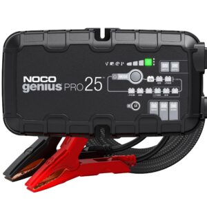 noco geniuspro25, 25a smart car battery charger, 6v, 12v and 24v portable automotive charger, battery maintainer, trickle charger and desulfator for agm, lithium, marine, boat and deep cycle batteries