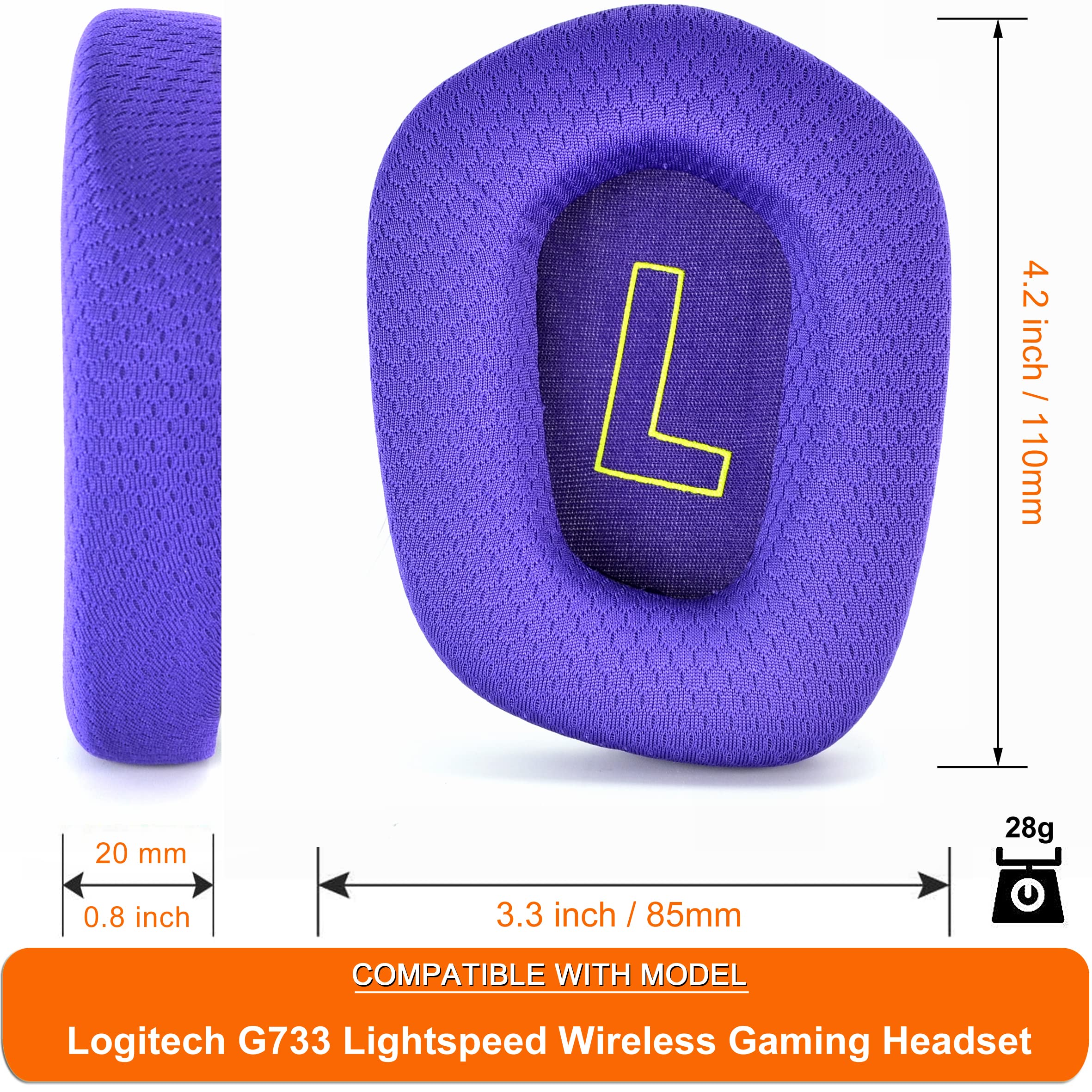 G733 Earpads - defean Replacement Ear Cushion Cover Compatible with Logitech G733 G 733 Lightspeed Wireless Gaming Headset,Ear Pads with Durable Mesh Fabric, Comfort Noise Isolation Foam (Purple)