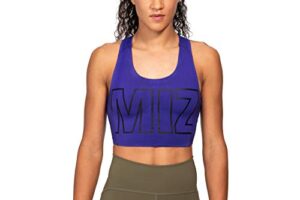 mizuno longline sports bra by x ronda rousey, aero crop bra, workout tops for women, deep blue, medium