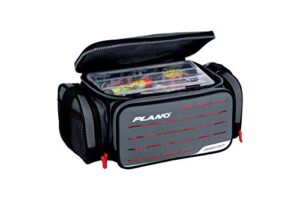 plano weekend series 3500 tackle case, gray fabric, includes 2 stowaway storage boxes, small soft fishing tackle bag for baits & lures, molle attachments, charcoal