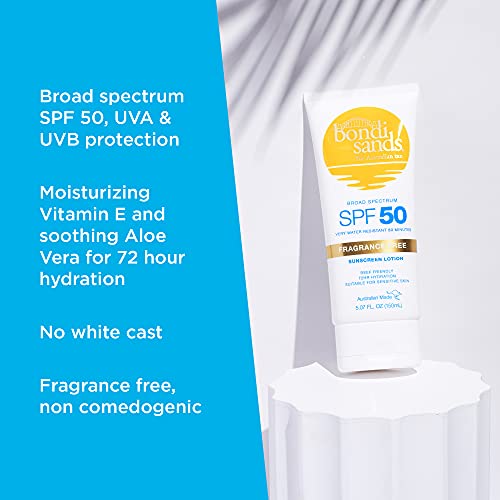 Bondi Sands Fragrance Free Sunscreen Body Lotion SPF 50 | Hydrating Broad Spectrum Protection, Sheer, Water Resistant | 5.07 Oz/150 mL