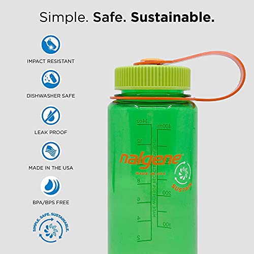 Nalgene Sustain Tritan BPA-Free Water Bottle Made with Material Derived From 50% Plastic Waste, 16 OZ, Wide Mouth, Cerulean Sustain