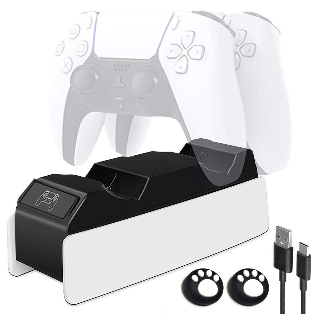 Charging Station for PS5 Wireless Controller, with Rocker Cap, Upgraded Fast Charger Dock for PS5, Compatible with PlayStation 5 Charger Adapter, Wireless Controller Charging Dock, White