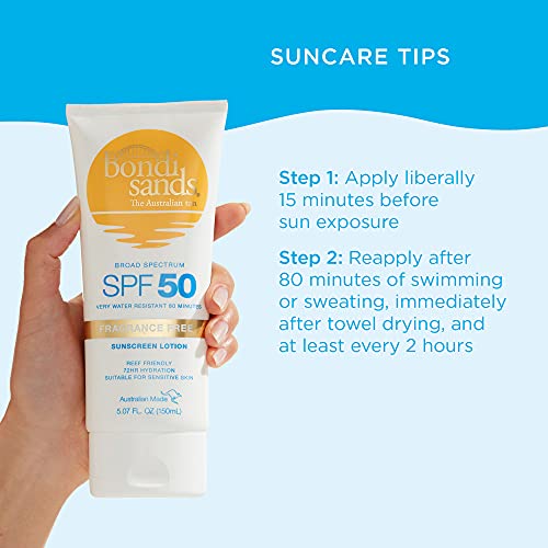 Bondi Sands Fragrance Free Sunscreen Body Lotion SPF 50 | Hydrating Broad Spectrum Protection, Sheer, Water Resistant | 5.07 Oz/150 mL