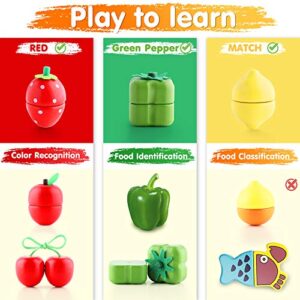 iPlay, iLearn Wooden Pretend Play Food, Cutting Cooking Set W/ Chopping Board, Kitchen Vegetables Fruit Magnetic Toy, Early Learning Educational Gifts for 3, 4, 5, 6 Year Old Kids, Toddler, Boy, Girl