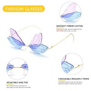 BOJOD Dragonfly Wing Sunglasses Glasses For Womenn Men Butterfly Trendy Rimless Irregular Glasses Shades Party Sun Glasses PINK Halloween costume