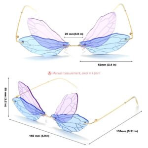 BOJOD Dragonfly Wing Sunglasses Glasses For Womenn Men Butterfly Trendy Rimless Irregular Glasses Shades Party Sun Glasses PINK Halloween costume