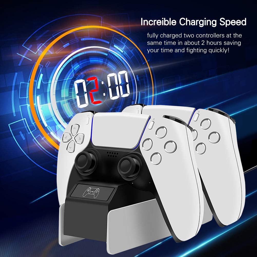 Charging Station for PS5 Wireless Controller, with Rocker Cap, Upgraded Fast Charger Dock for PS5, Compatible with PlayStation 5 Charger Adapter, Wireless Controller Charging Dock, White