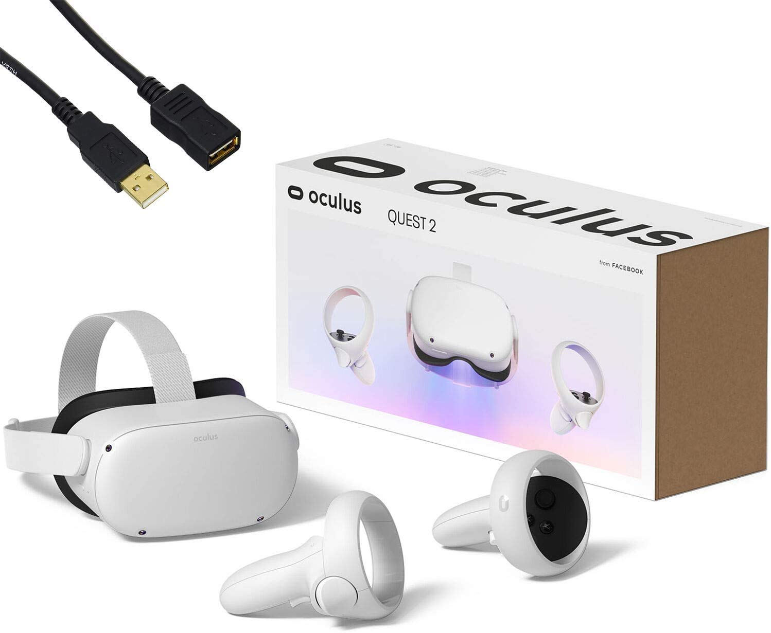 Oculus Quest 2 — 64GB Video — Advanced All-in-One Virtual Reality Headset with 3D Cinematic Sound, White — for Family Holiday VR Gaming Entertainment — 16 Feet USB Type-C Link Cable