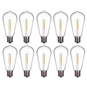 10 pack edison led light bulbs, 0.6 watt e17 screw base replacement bulbs, led shatterproof bulbs st40 clear plastic light bulbs for christmas outdoor patio st40 string lights, warm white