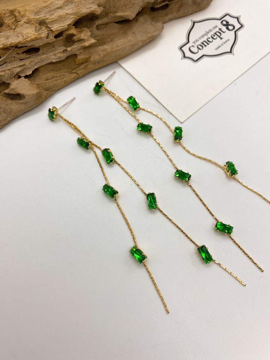 Concept8 colored long drop earrings with 925 silver post made in korea (Emerald)